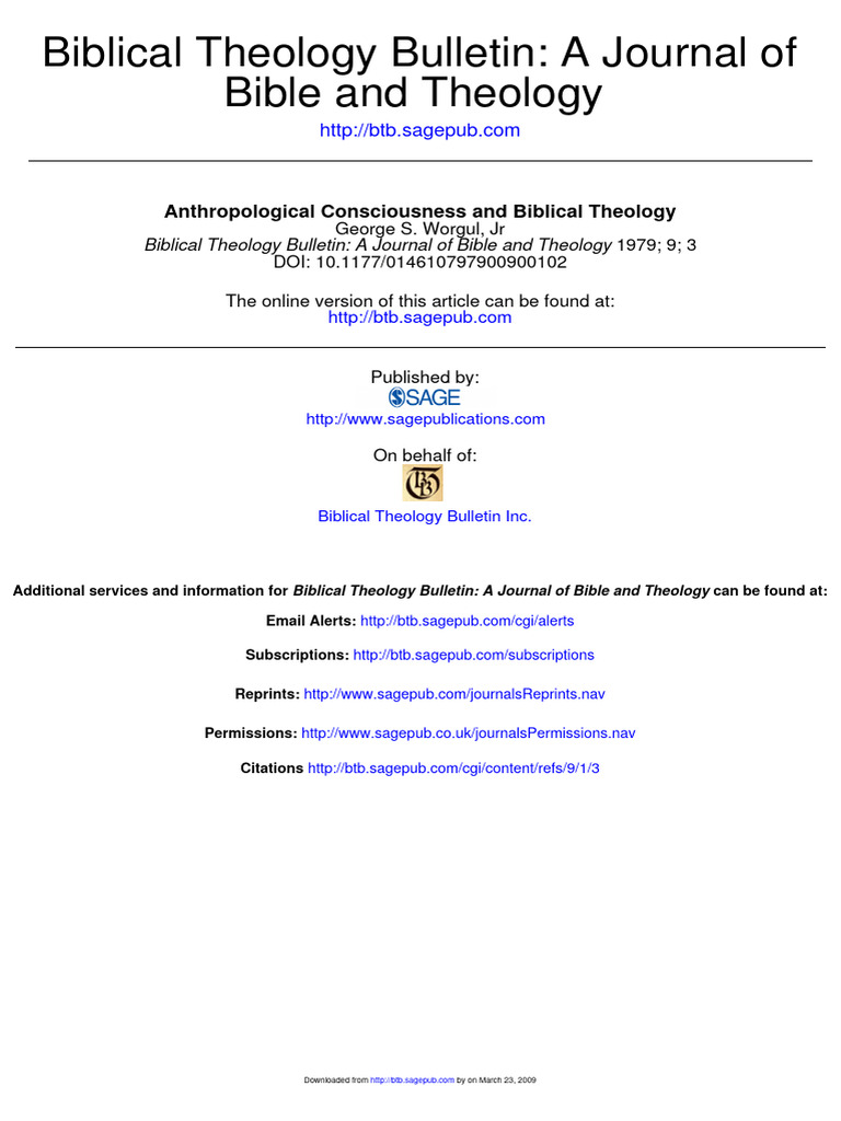 Anthropological Consciousness and Biblical Theology - Worgul, George S ...