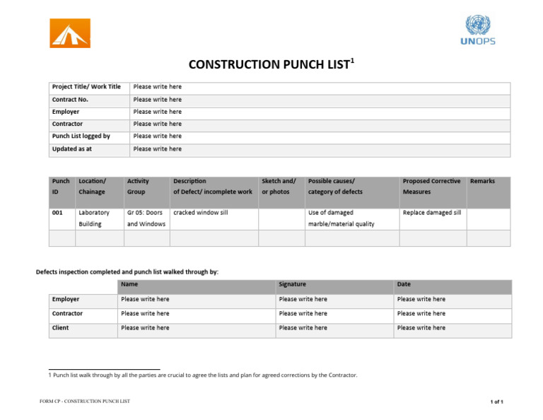FORM CP - Construction Punch List | PDF