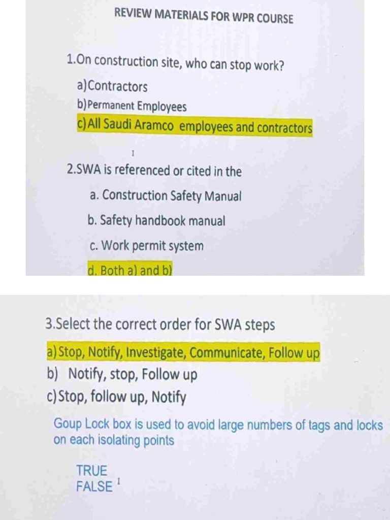 WPR Question Review 1 1 | PDF