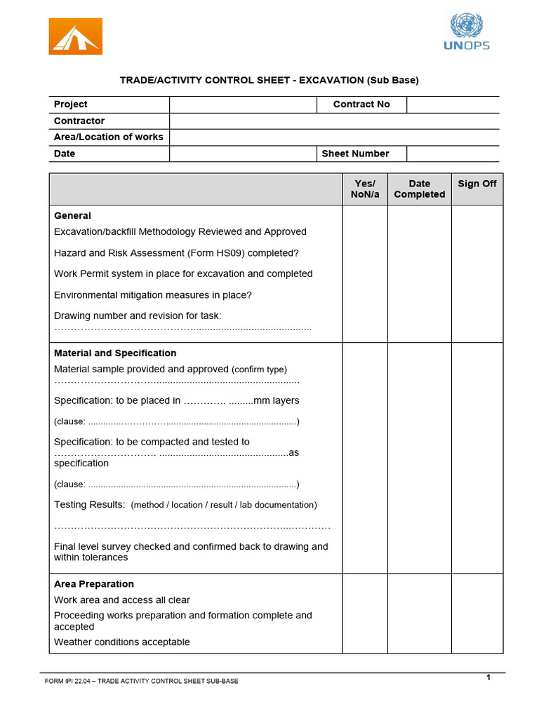 Form IPI 22.04 Trade Activity Control Sheet Sub Base | PDF | Safety