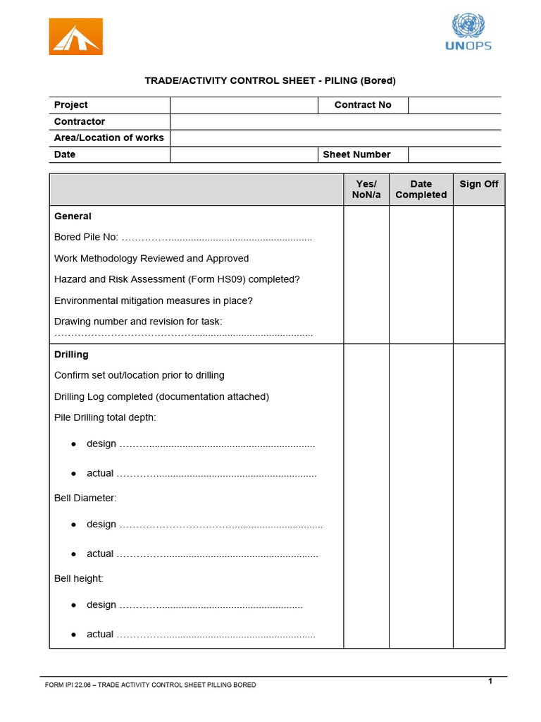 Piling Activity Control Sheet | PDF | Deep Foundation | Civil Engineering
