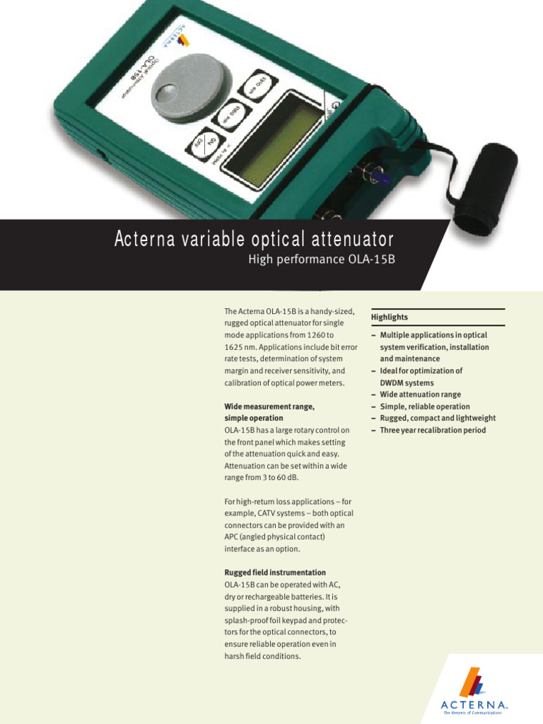 Atenuador optico OLA-15B | PDF | Optical Fiber | Optics