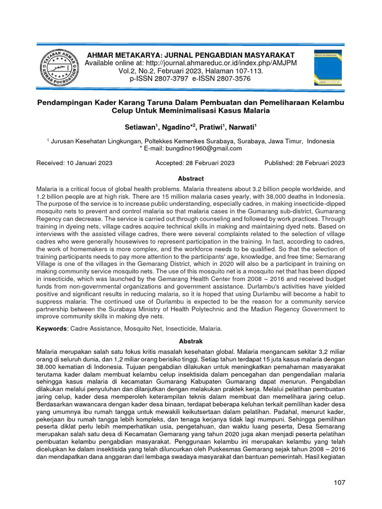 jurnal setiawan 2023 | PDF | Insects And Humans | Plasmodium
