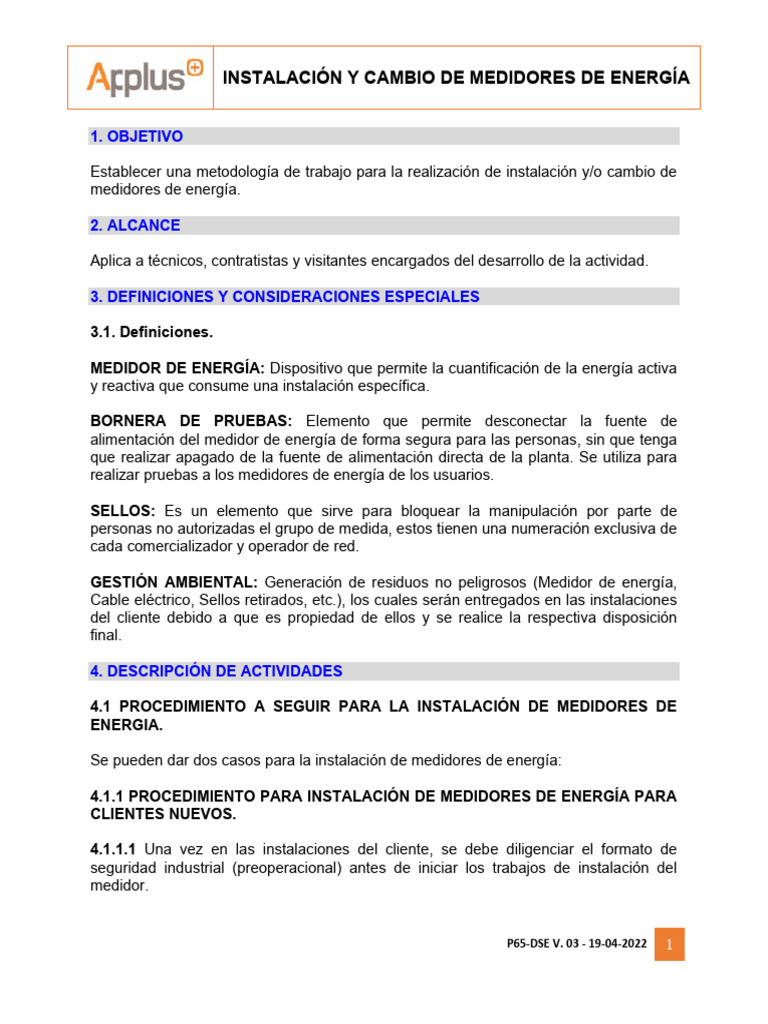 Instalación y Cambio de Medidores de Energía | PDF | Transformador ...