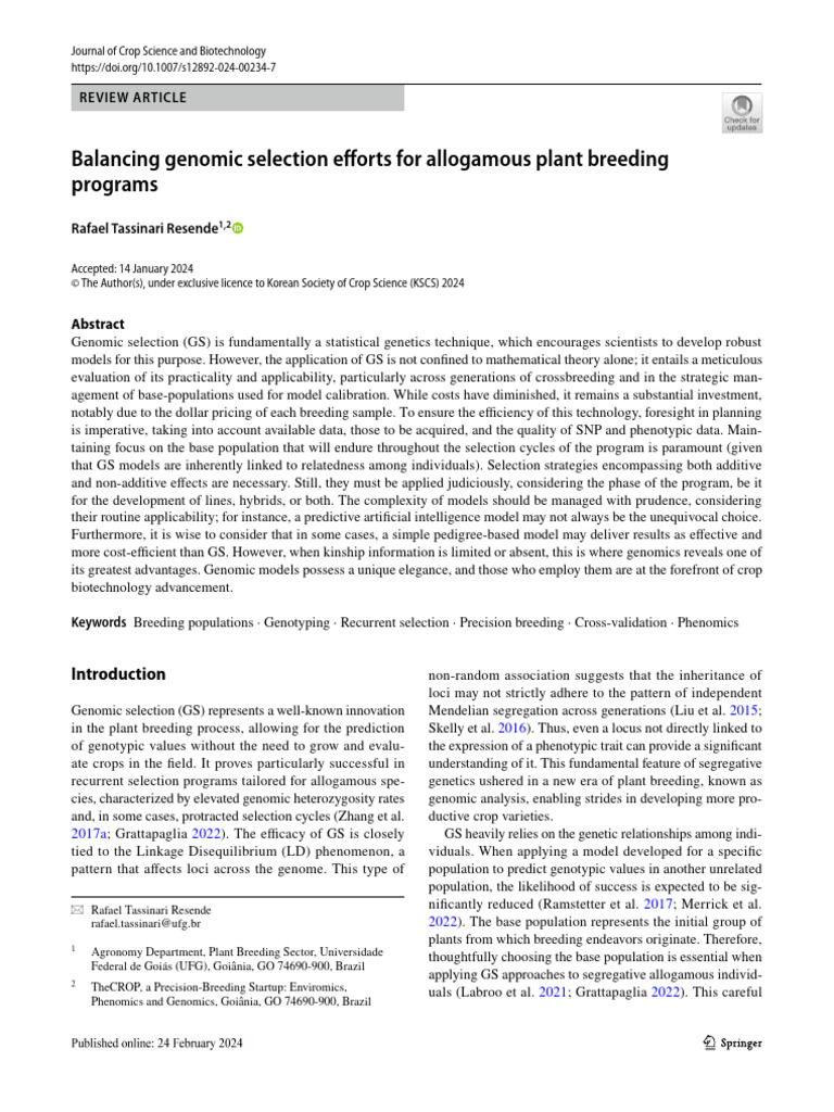Balancing Genomic Selection Efforts For Allogamous Plant Breeding ...