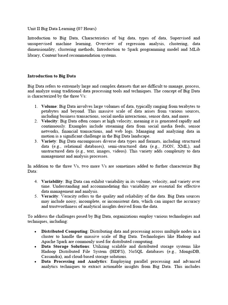 Unit II Big Data Learning | PDF | Cluster Analysis | Big Data