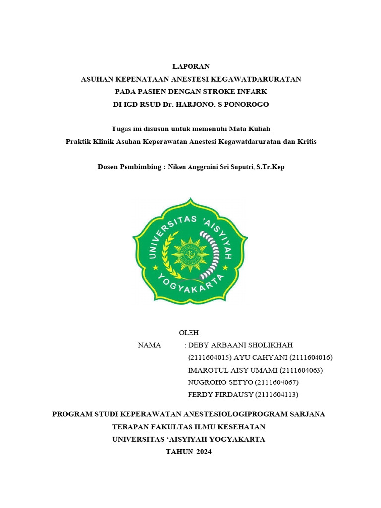 Asuhan Anestesi pada Stroke Infark | PDF
