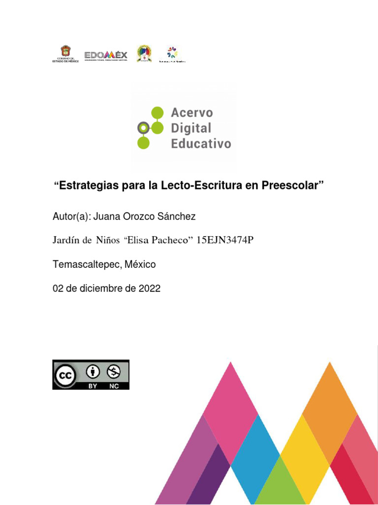 15EJN3474P - Estrategias para La Lecto-Escritura en Preescolar | PDF ...