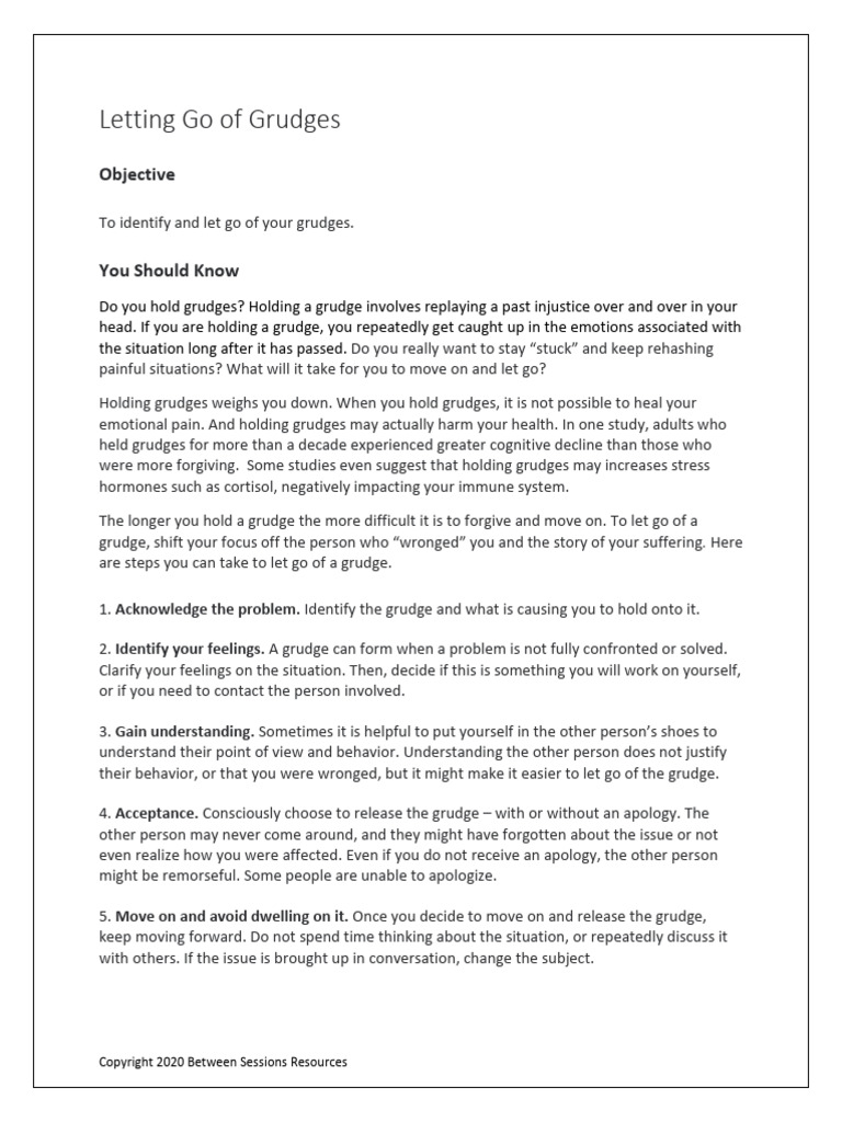 Letting Go of Grudges 081020 LS | PDF | Anger | Feeling