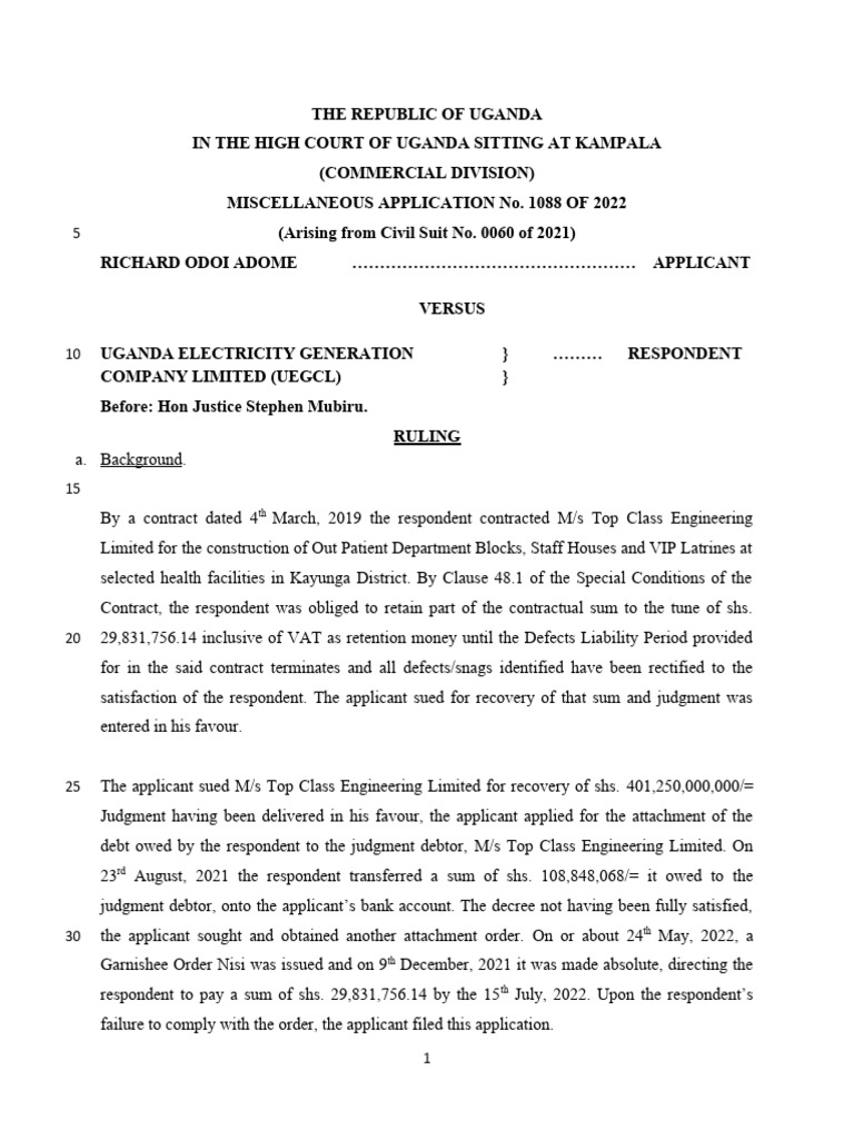 Odoi Odome V Uganda Electricity Generation Company (Miscellaneous ...