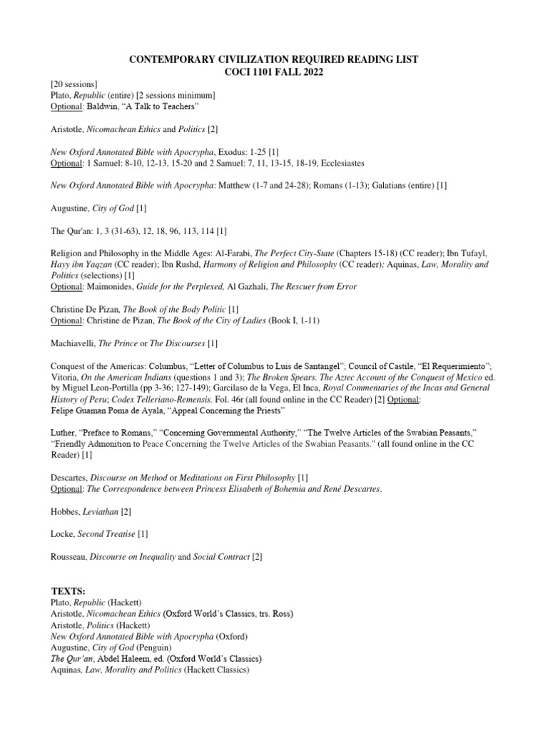 CONTEMPORARY CIVILIZATION SYLLABUS 2022-2023 (Columbia) | PDF | René ...