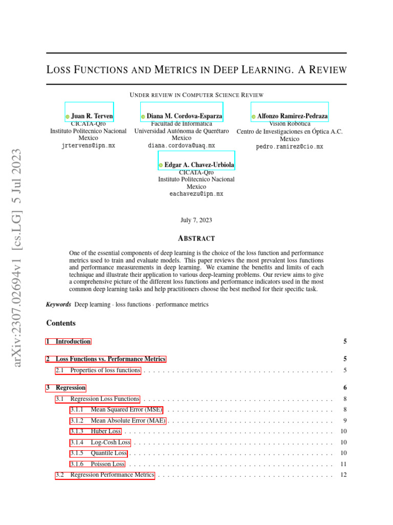 Loss Functions and Metrics in Deep Learning a Revi | PDF | Mean Squared ... Loss Functions and Metrics in Deep Learning a Revi | PDF | Mean Squared ...