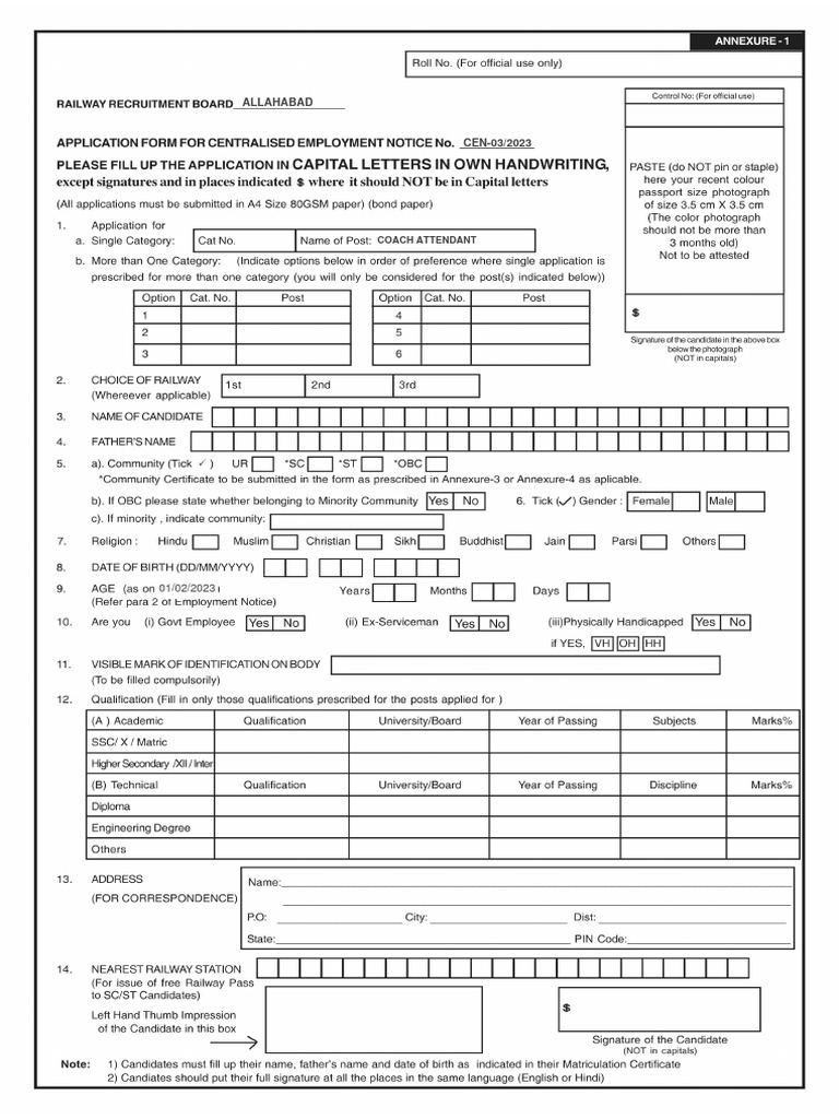 Allahabad CEN-03/2023 Coach Attendant | PDF