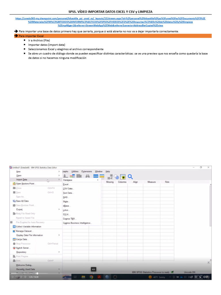 Vídeo Importar Datos Excel y CSV | PDF | Spss | Software