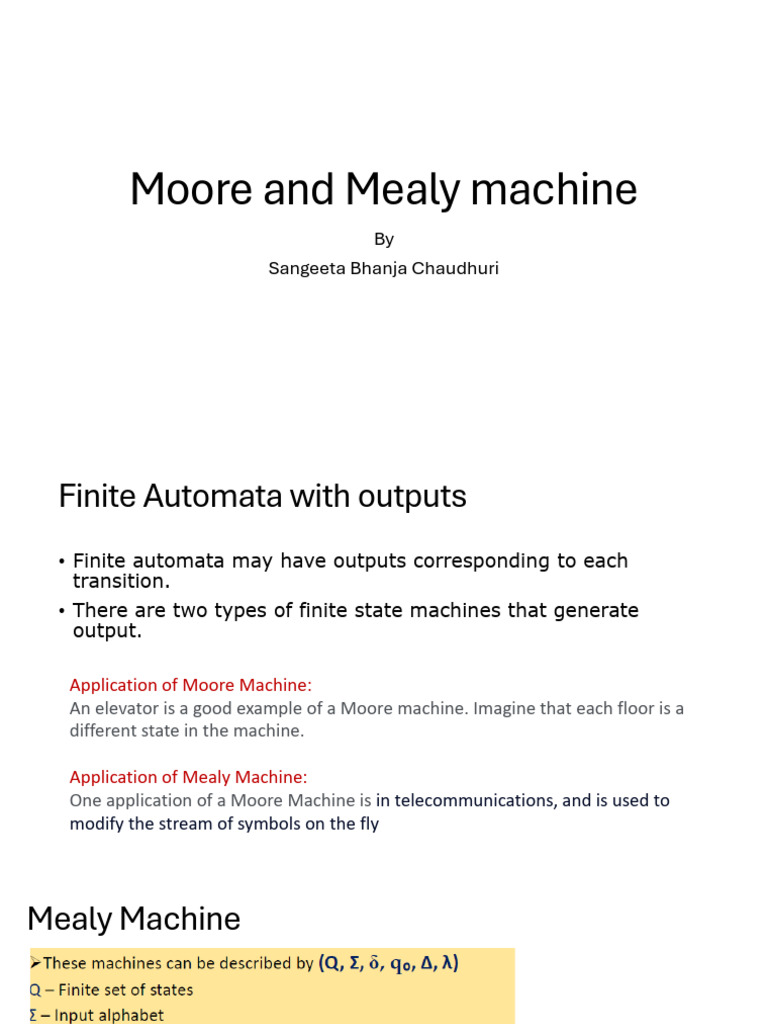 Moore and Mealy | PDF | Conceptual Model | Theoretical Computer Science