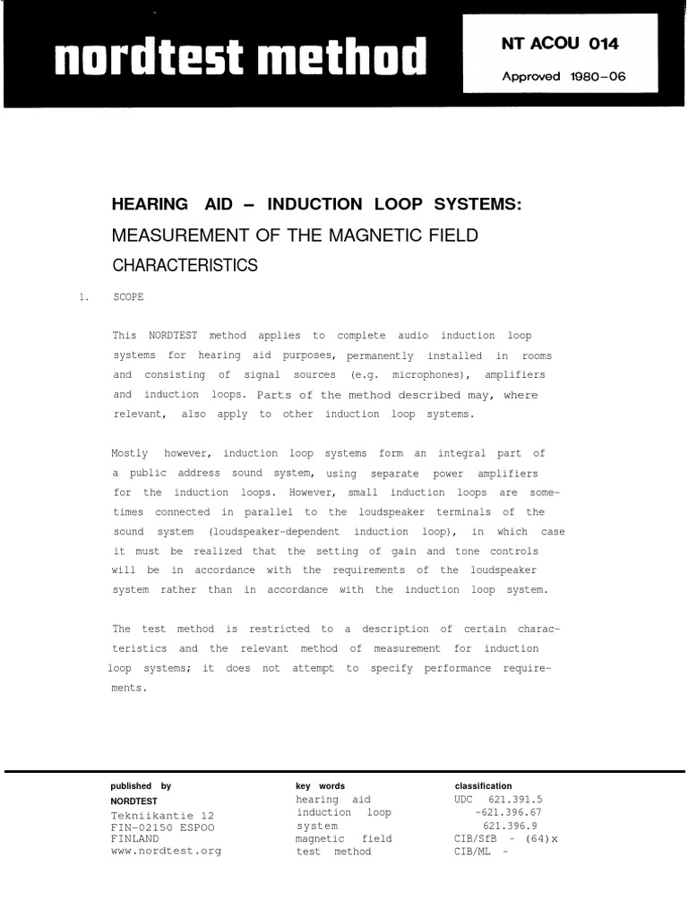 NT Acou 014 - Hearing Aid Induction Loop Systems - Measurements of The Magnetic Field ...
