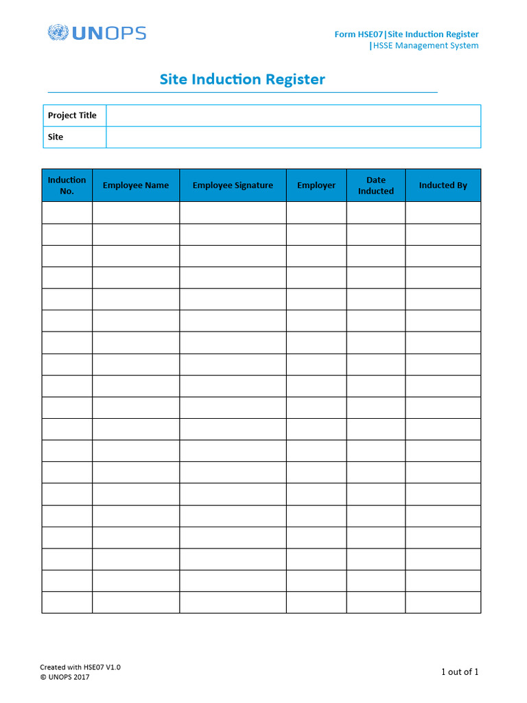 Form HSE07 Site Induction Register en | PDF