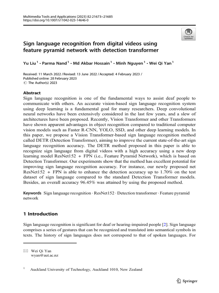 Sign Language Recognition From Digital Videos Using Feature Pyramid ...