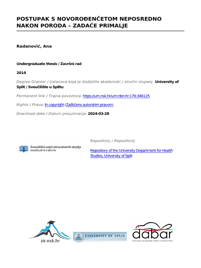 Radanovic Ana Ozs 2014 Zavrs Sveuc | PDF