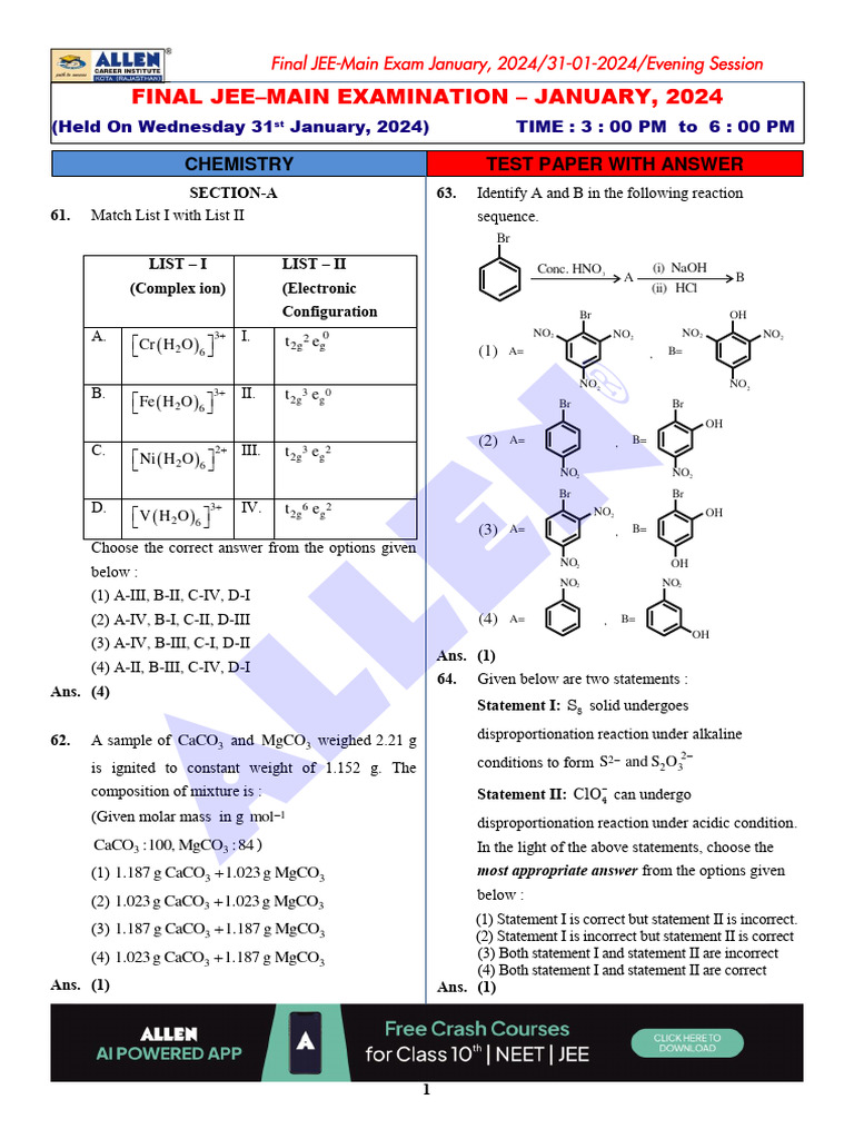 3101 Chemistry Paper With Answer Evening | PDF | Chemical Compounds ...