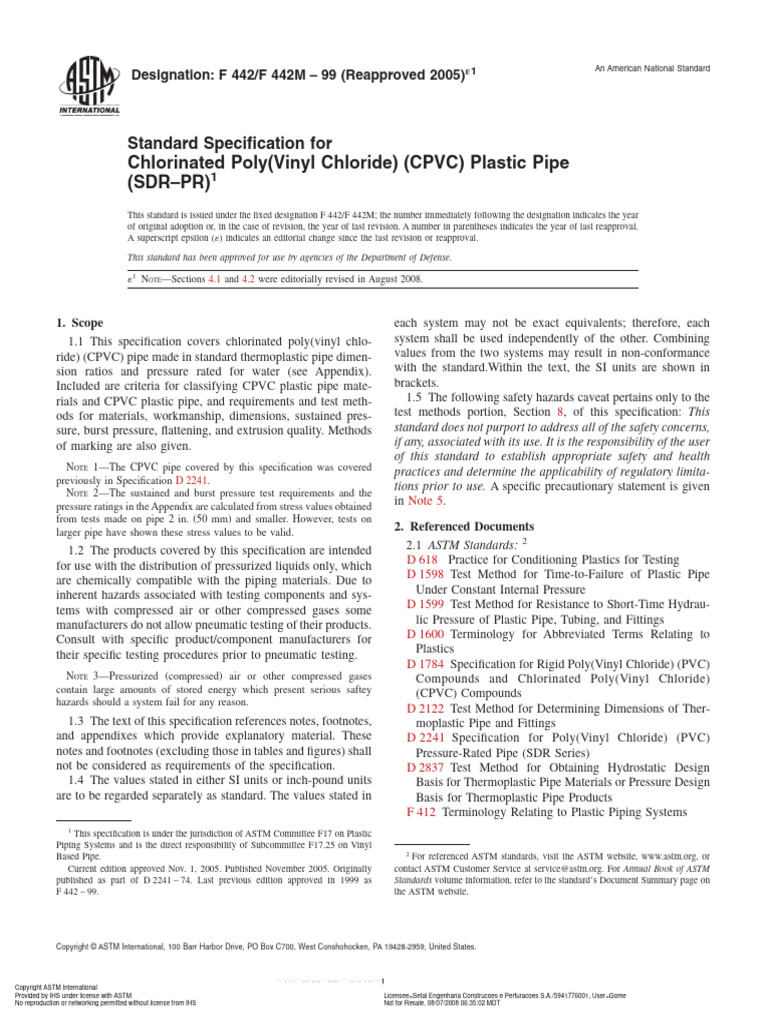 Chlorinated Poly (Vinyl Chloride) (CPVC) Plastic Pipe (SDR-PR) | PDF | Polyvinyl Chloride | Pipe ...