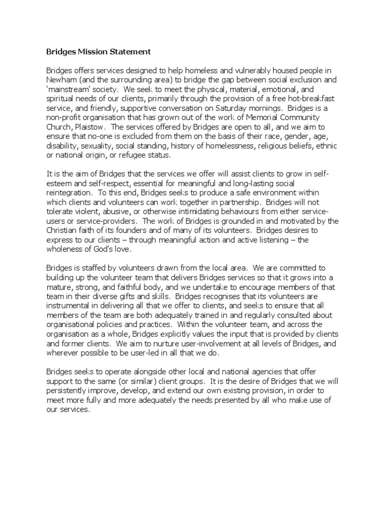 Mission Statement | PDF | Volunteering | Homelessness
