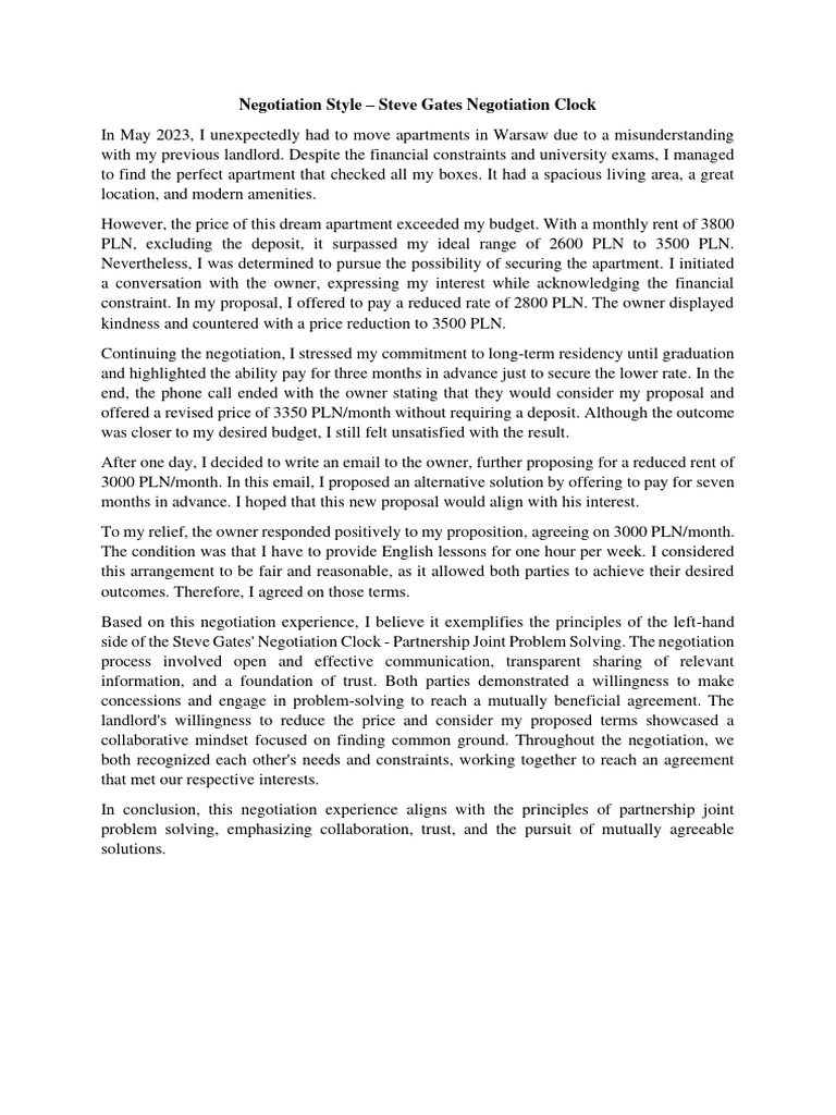 Negotiation Success: Apartment Rent Reduction | PDF | Negotiation ...