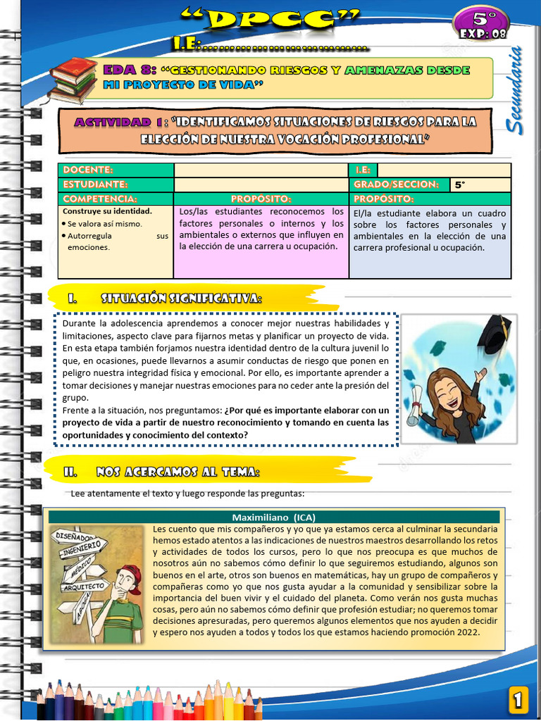 5° DPCC FICHA DE ACTIVIDAD 1 EDA 8 | PDF | Las emociones | Motivación