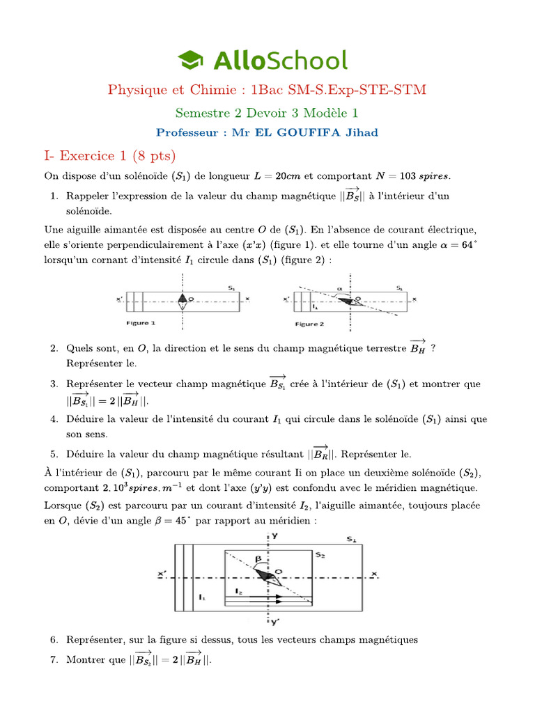 PC 1bac SM S Exp Ste STM Semestre 2 Devoir 3 Modele 1 3 | PDF