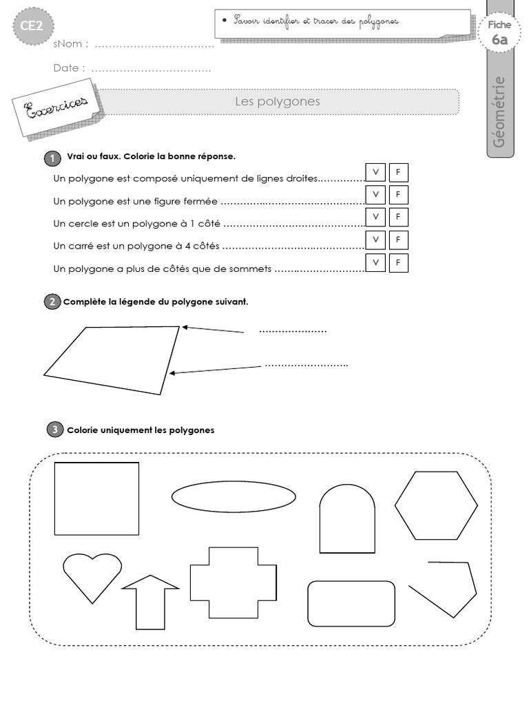 Exercices sur les Polygones CE2 | PDF | Polygone | Géométrie euclidienne