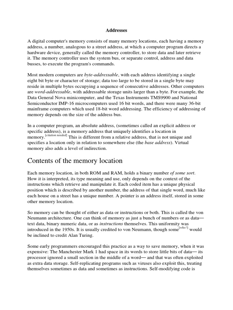 Contents of The Memory Location: Addresses | PDF | Random Access Memory | Computer Data