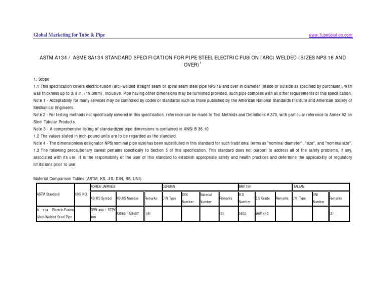 ASTM A 134 | PDF | Pipe (Fluid Conveyance) | Mechanical Engineering