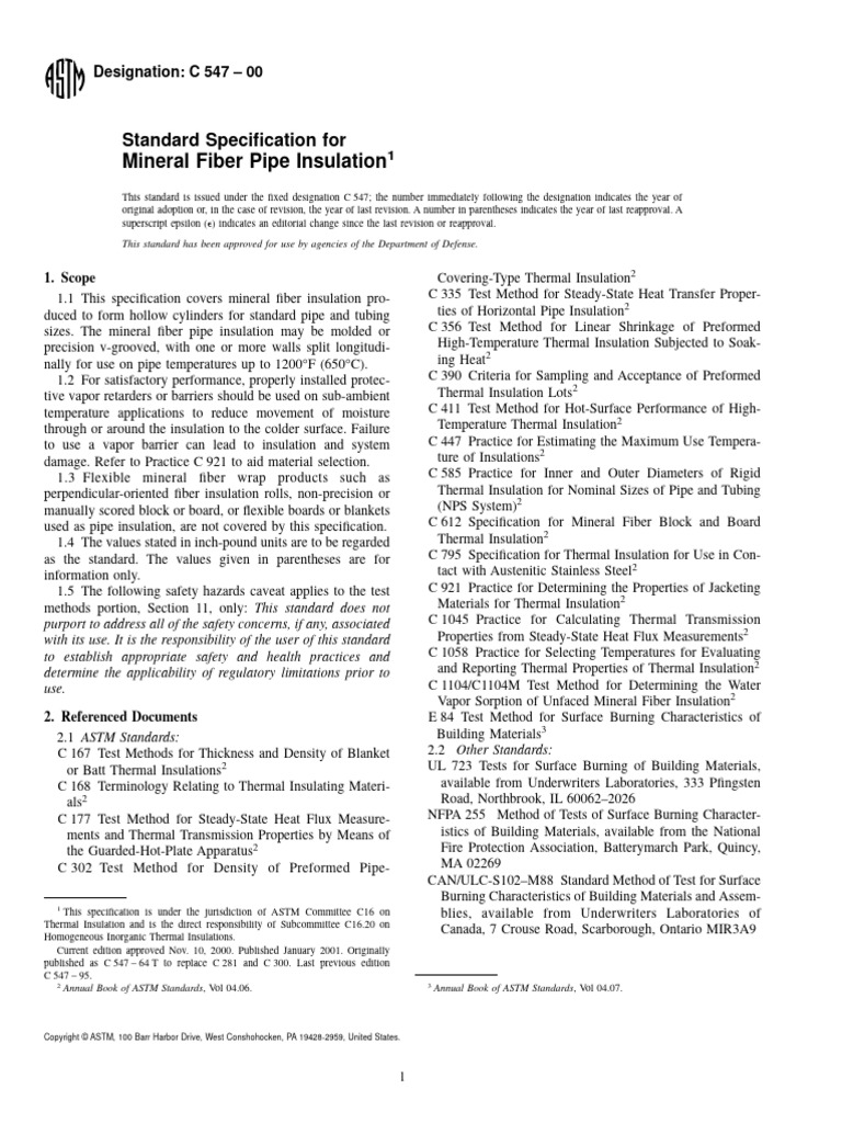 Astm C 547 | PDF | Thermal Insulation | Pipe (Fluid Conveyance)