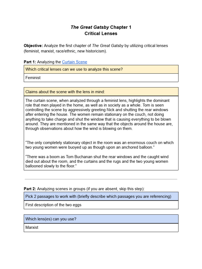 Andrew Hall - The Great Gatsby Chapter 1 | PDF | The Great Gatsby