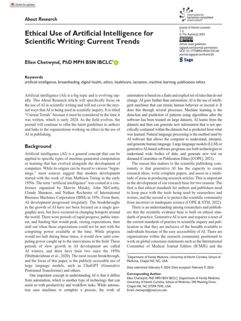 Ethical Use of Artificial Intelligence For Scientific Writing Current ...