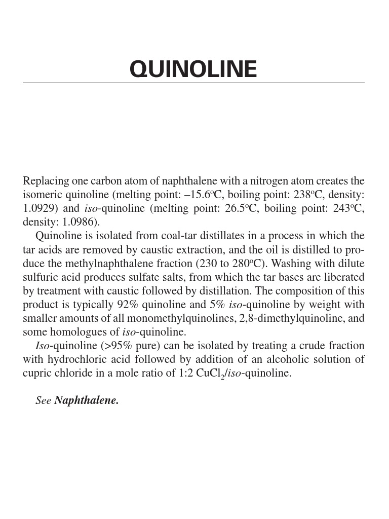 Quinoline: Iso-Quinoline ( 95% Pure) Can Be Isolated by Treating A ...