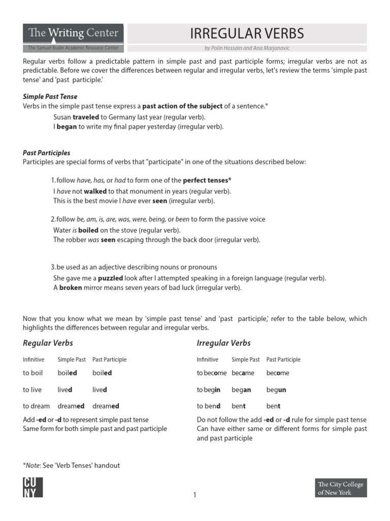Irregular Verbs Pdf Verb Grammatical Tense