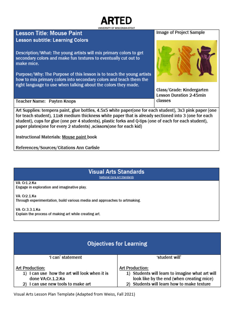 Kindergarten Color Mixing Lesson | PDF | Color | Rubric (Academic)