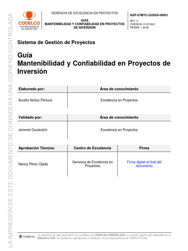 SGP-07MYC-GUIGS-00001 Guía de Mantenibilidad y Confiabilidad en Proyectos de Inversión | PDF ...
