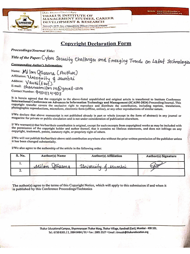 100 Milan Sharma Copyright Form | PDF