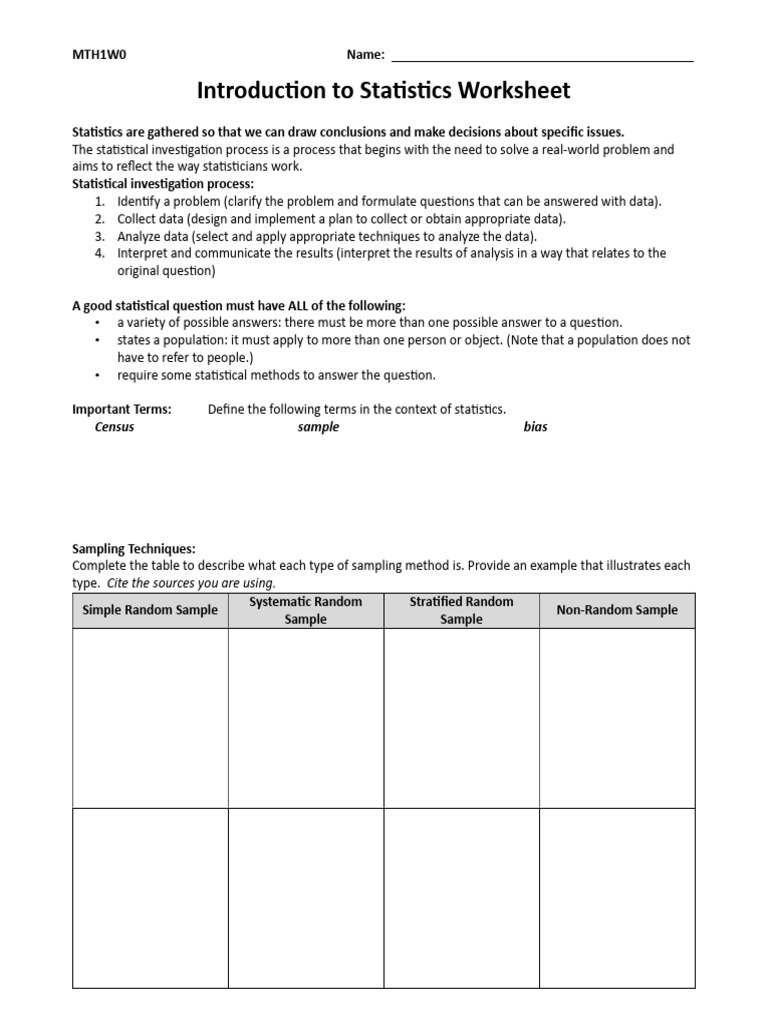 Introduction To Statistics Worksheet | PDF