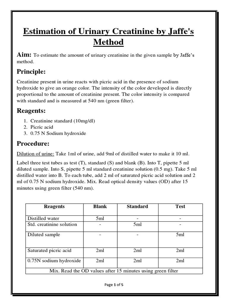 4.estimation of Urinary Creatinine | PDF | Creatinine | Kidney