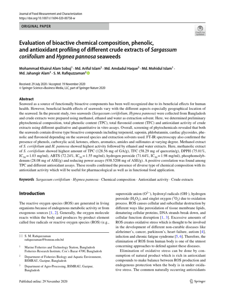 Seaweed Antioxidant and Phytochemical Analysis | PDF | Reactive Oxygen ...