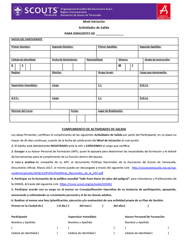 Actividades Salida Fase Iniciacion | PDF | Documento de identidad