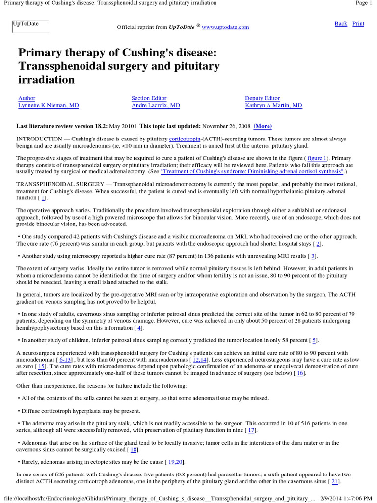 Primary Therapy of Cushing's Disease - Transsphenoidal Surgery and ...