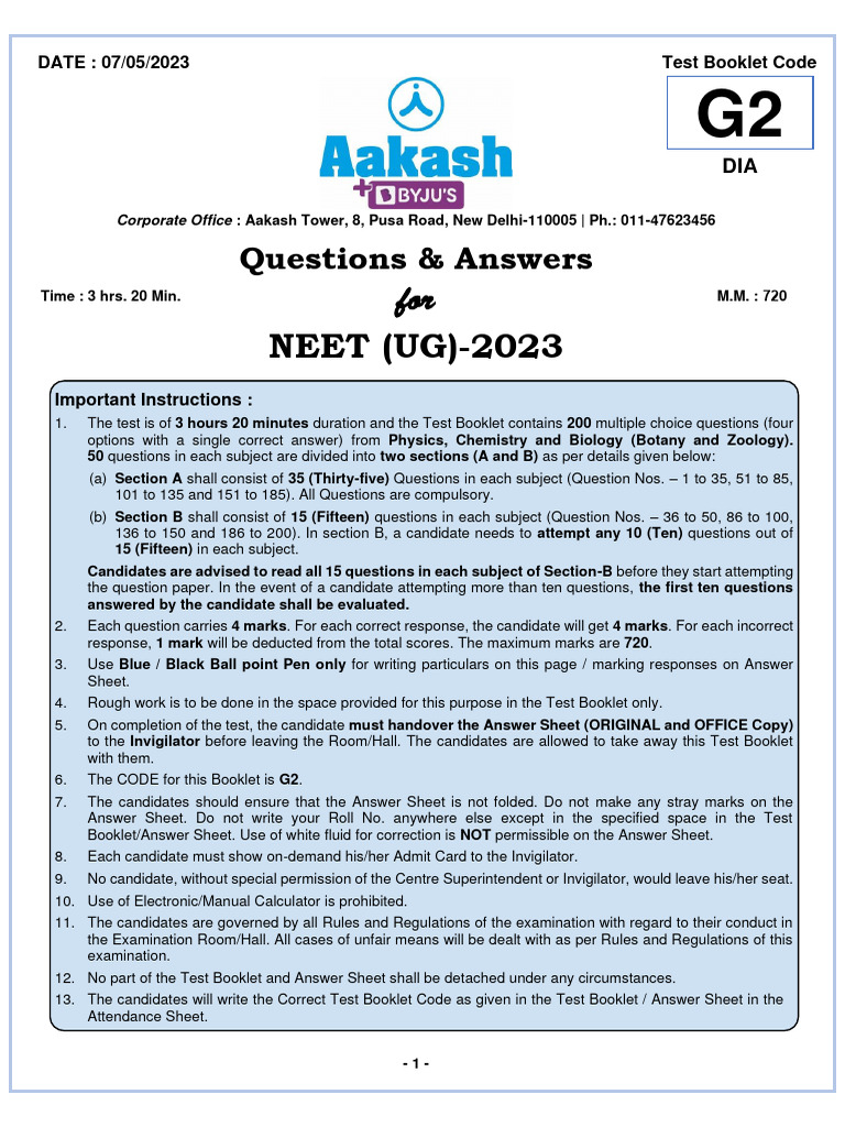 NEET 2023 Question Paper G2 | PDF | Inductance | Capacitor