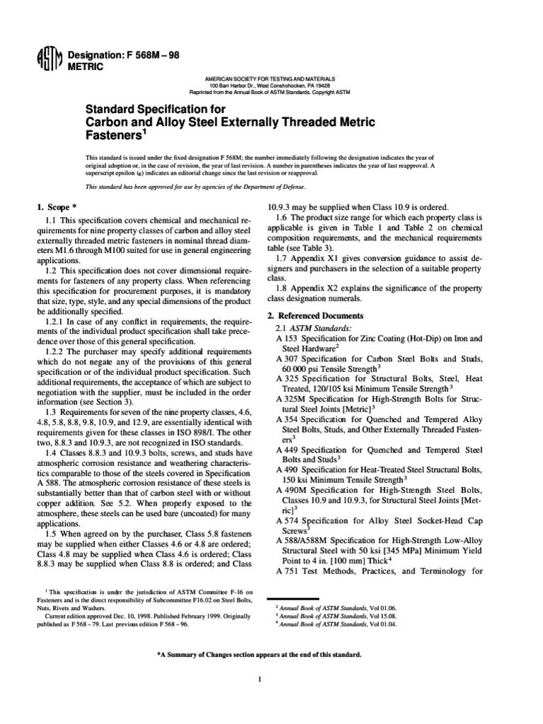 Astm F568M-98 | PDF | Screw | Steel