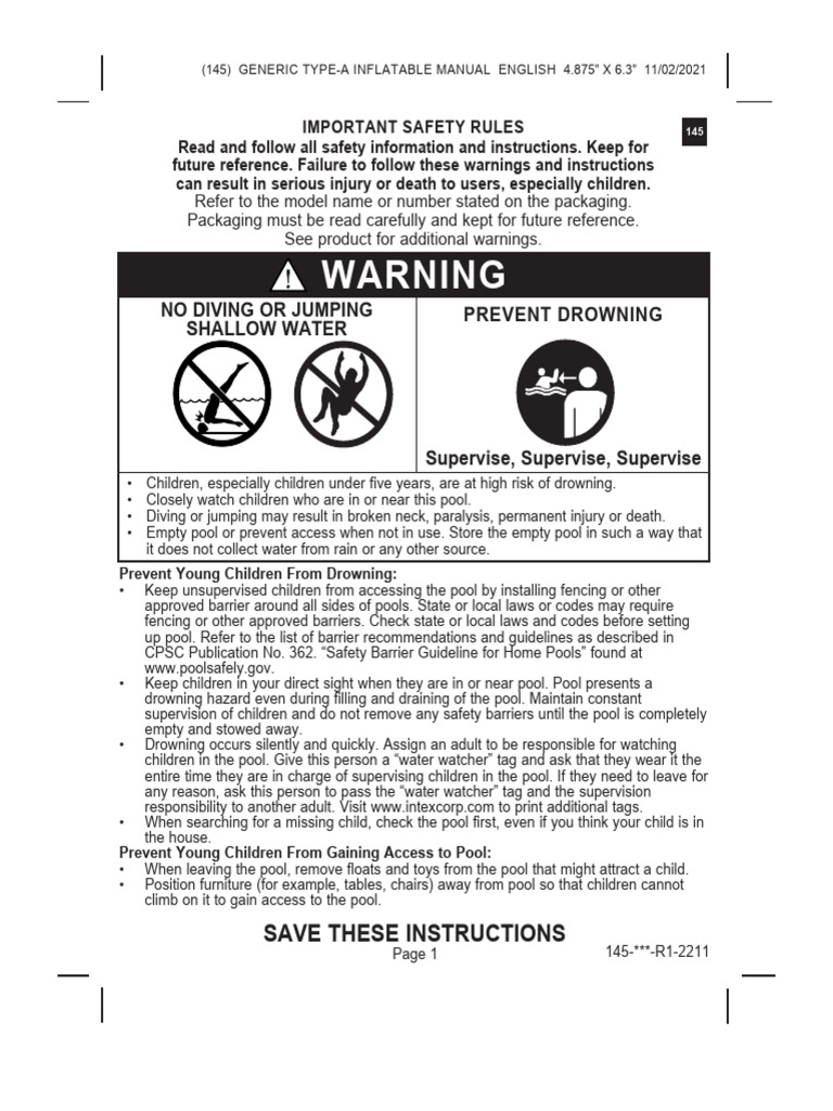 Warning: Prevent Drowning No Diving or Jumping Shallow Water | PDF ...