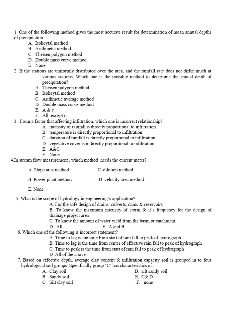 Holistic Exam Hydrology Part | PDF | Drainage Basin | Rain