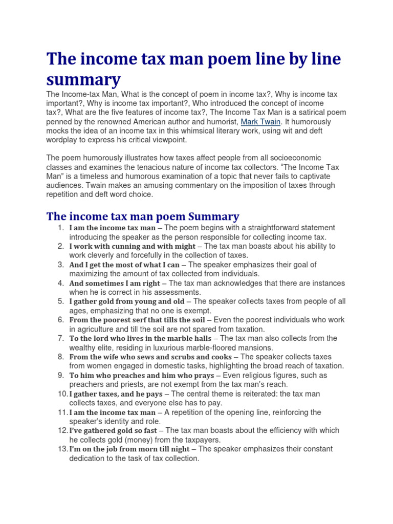 Satirical Summary of "The Income Tax Man" | PDF | Taxes | Poetry